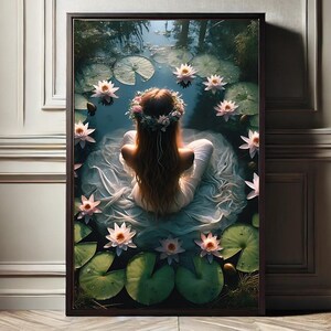 Woodland Nymph Art Print, Fantasy Nymph in Pond Decor, Enchanted Forest ...