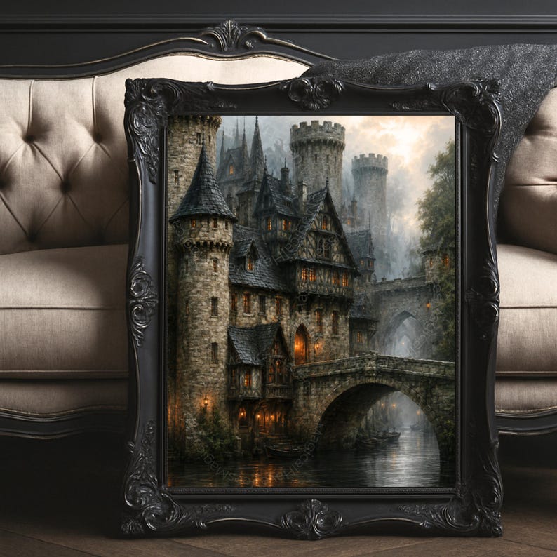 Gothic Canal City Poster, Medieval Fantasy Wall Art, Castle ...