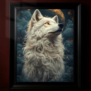 Mystical White Wolf Poster, Celestial Art Nouveau Print, Dark Academia ...