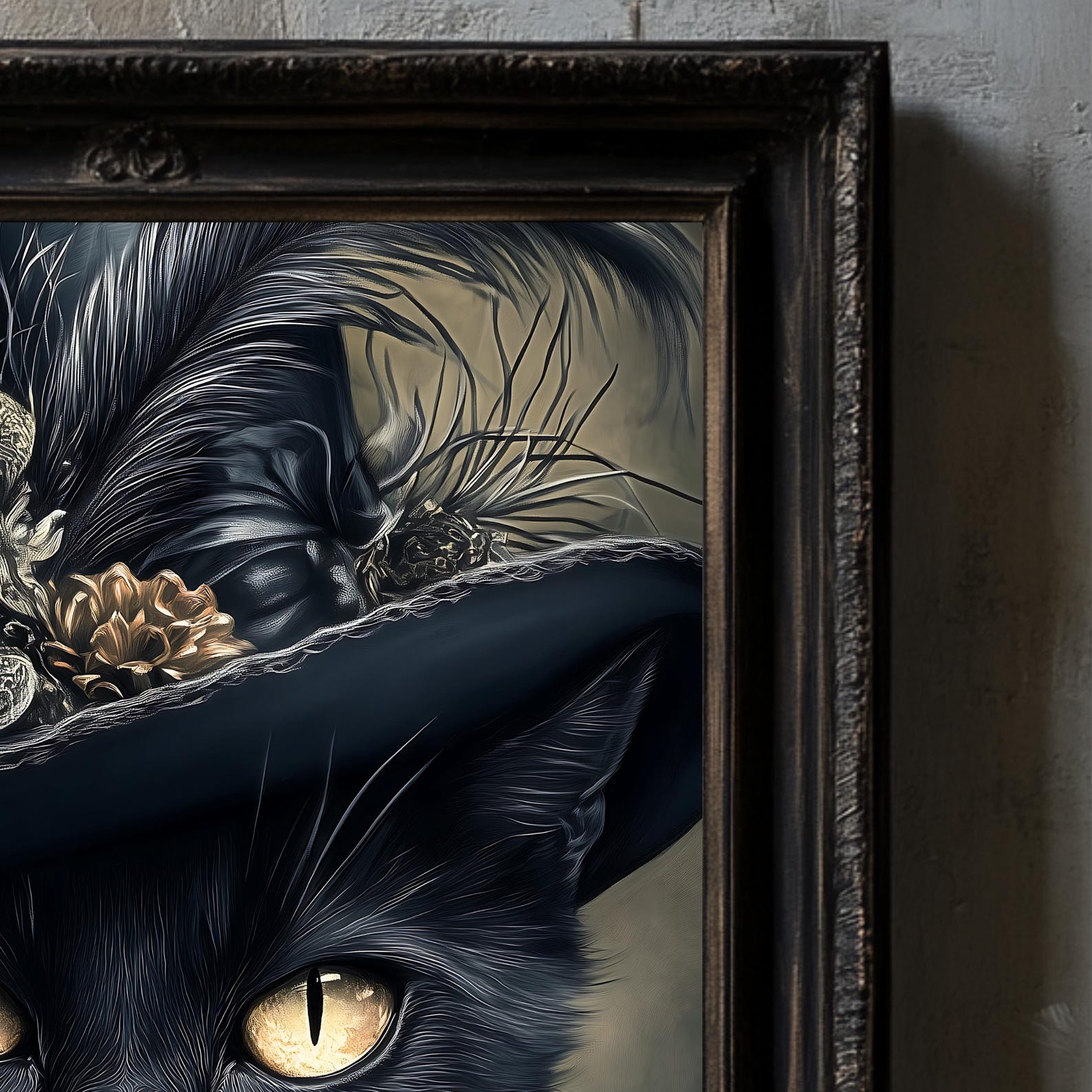 Victorian Black Cat Art Print, Witchy Cat Decor, Gothic Cat Portrait ...