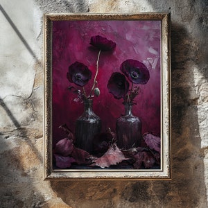 Gothic Poppies Wall Poster, Deep Burgandy and Purple Hues, Dark Fantasy ...