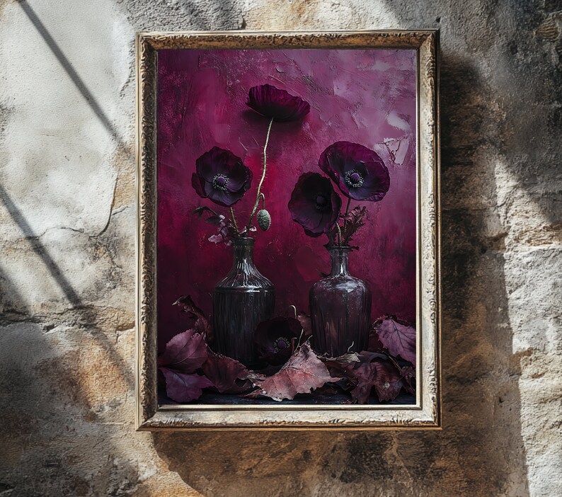 Gothic Poppies Wall Poster, Deep Burgandy and Purple Hues, Dark Fantasy ...