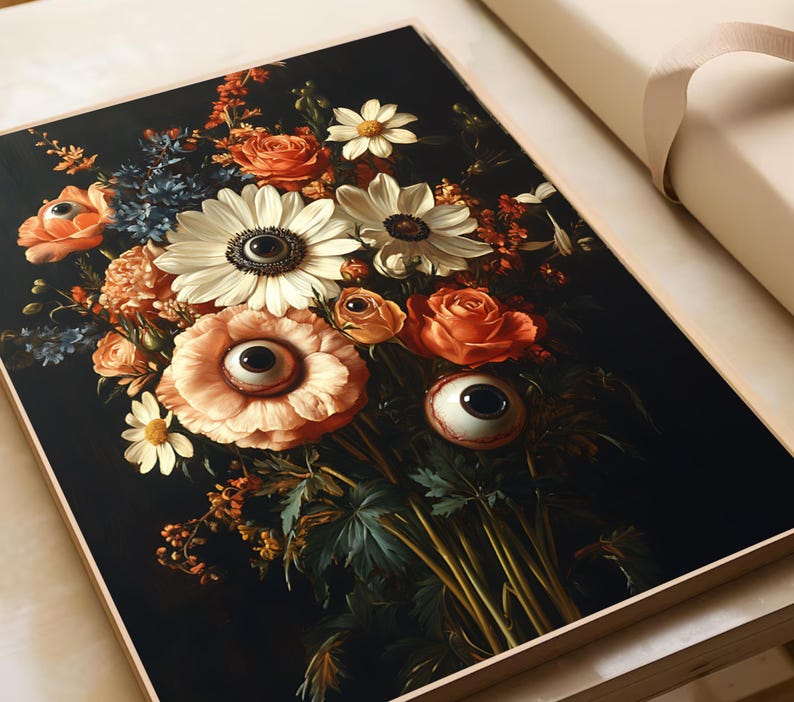 Botanical Spooky Eyes Poster, Vintage Style, Oil-painting, Dark ...