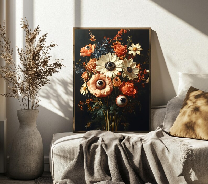 Botanical Spooky Eyes Poster, Vintage Style, Oil-painting, Dark ...