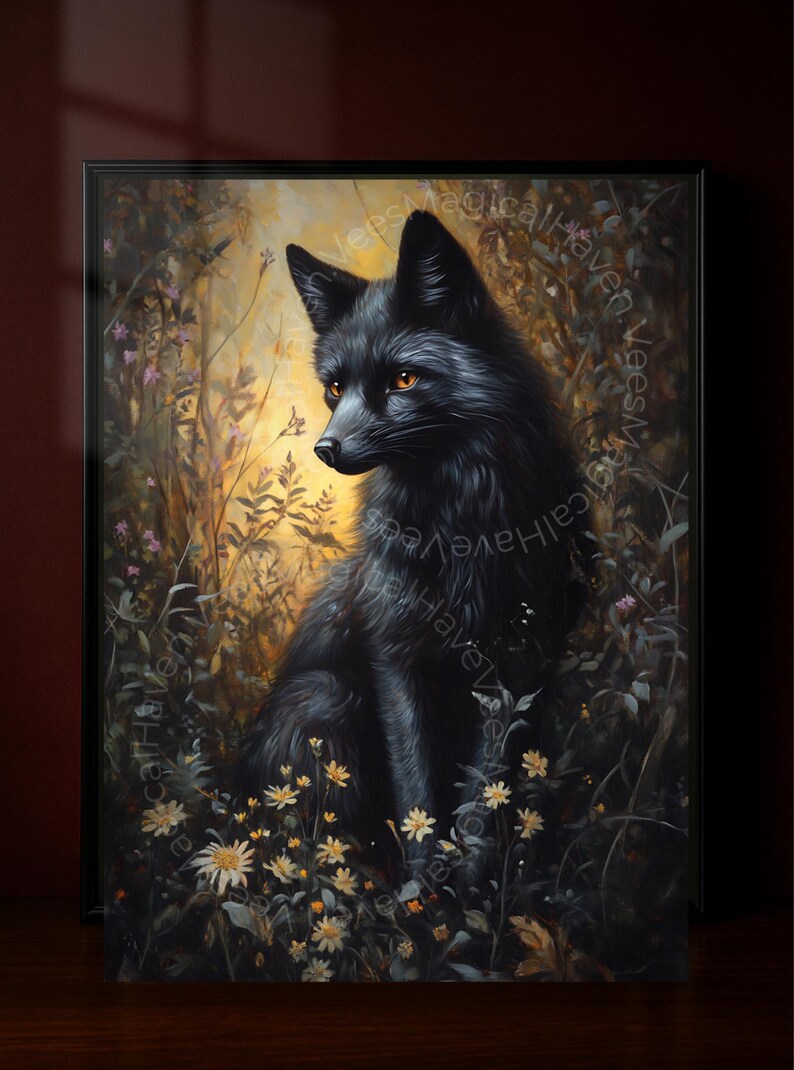 Black Fox Poster, Gothic Fox Wall Art, Dark Fantasy Animal Print ...