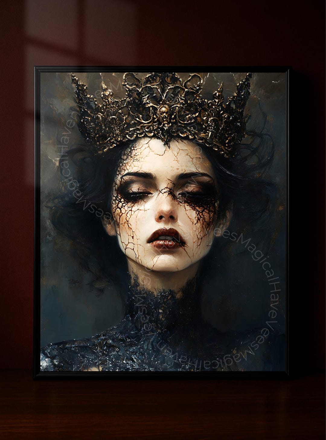 Dark Queen Gothic Wall Art – Fantasy Portrait Digital Download, Cracked ...