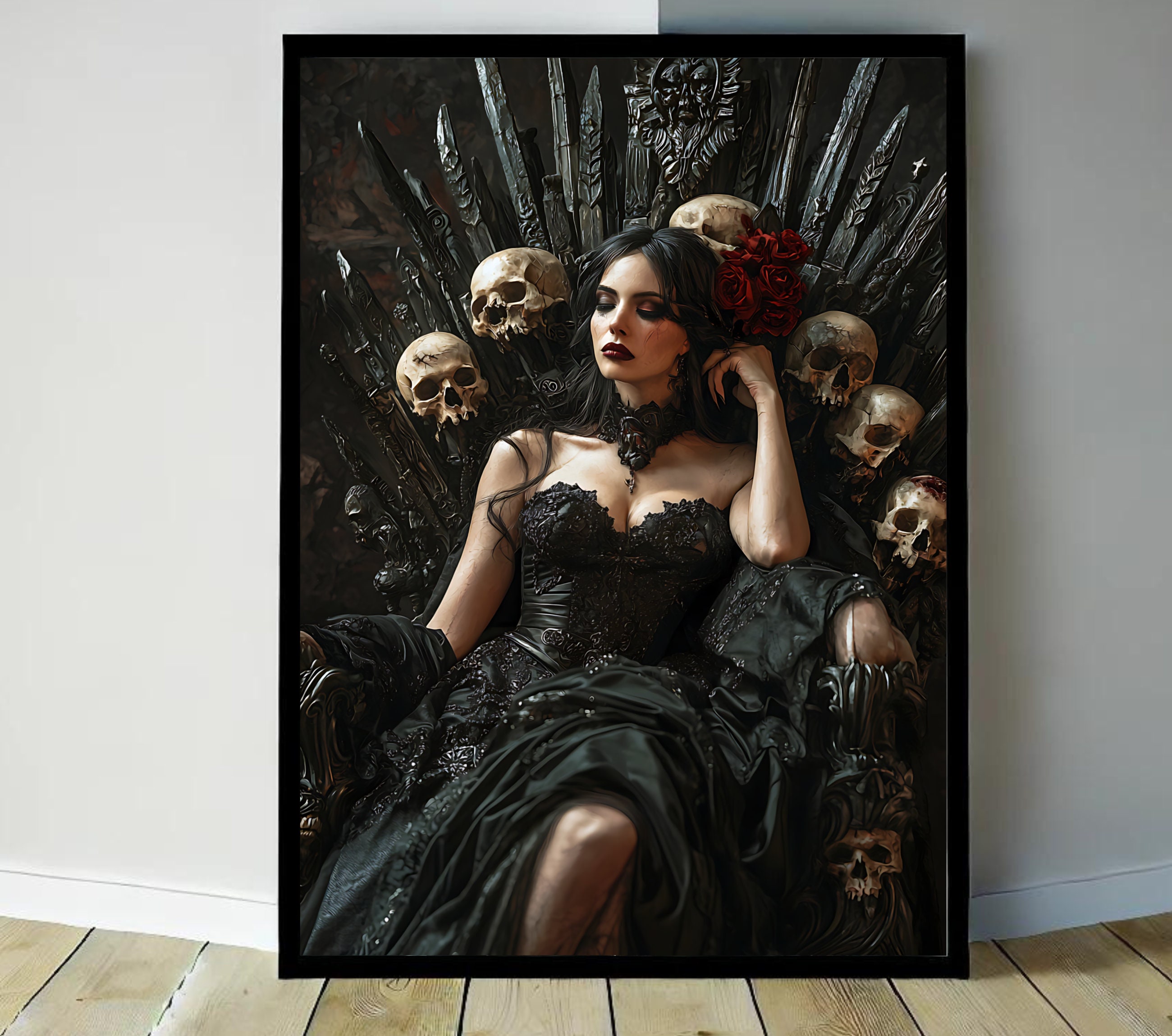 Gothic Vampire Queen Poster, Throne of Skulls, Dark Academia Art, Ideal ...