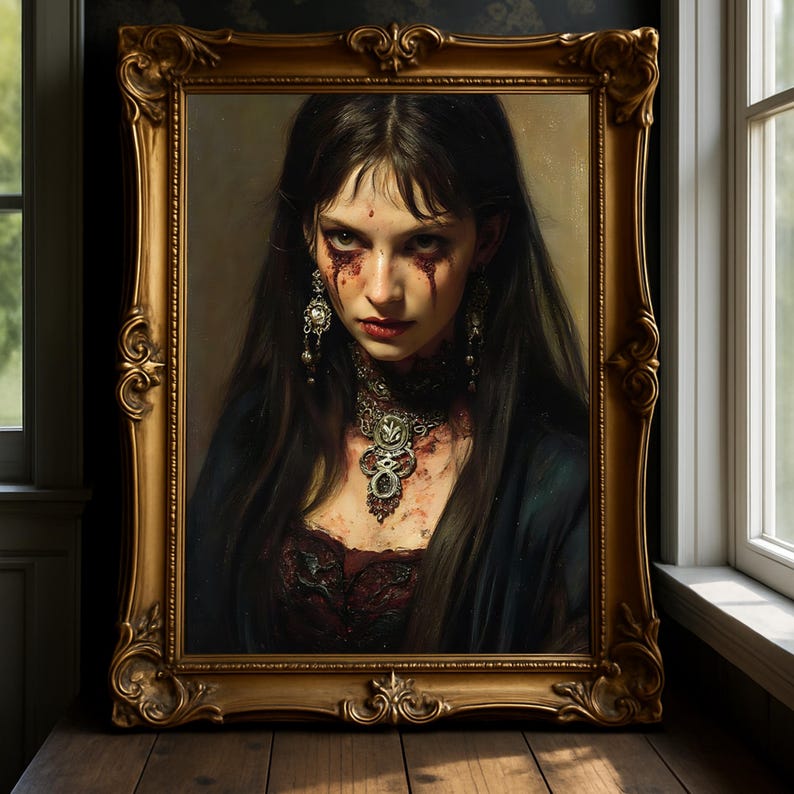 Gothic Vampire Woman Poster, Dark Fantasy Wall Art Print, Horror ...