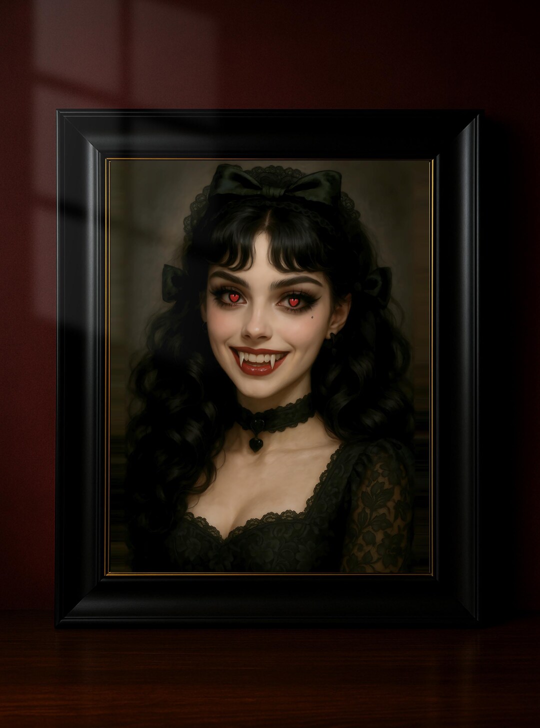 Gothic Vampire Girl Wall Art, Dark Fantasy Digital Download, Smiling ...