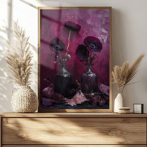 Gothic Poppies Wall Poster, Deep Burgandy and Purple Hues, Dark Fantasy ...