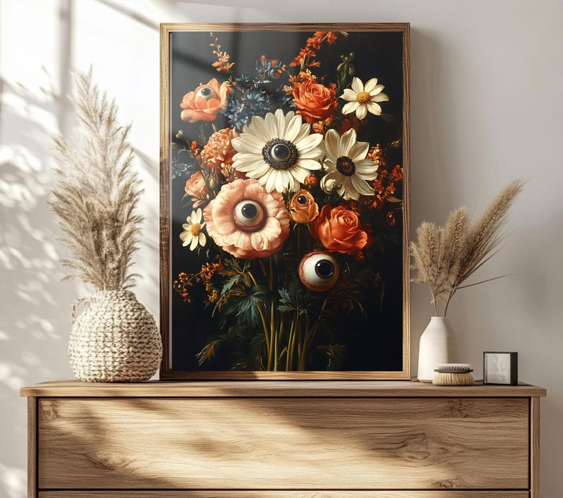 Botanical Spooky Eyes Poster, Vintage Style, Oil-painting, Dark ...