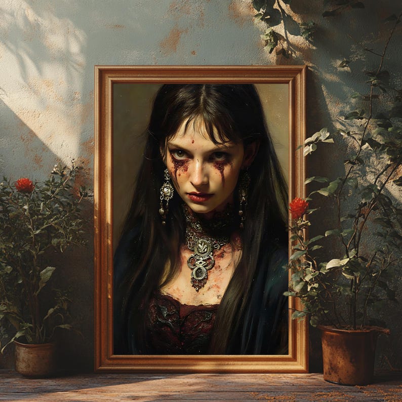 Gothic Vampire Woman Poster, Dark Fantasy Wall Art Print, Horror ...