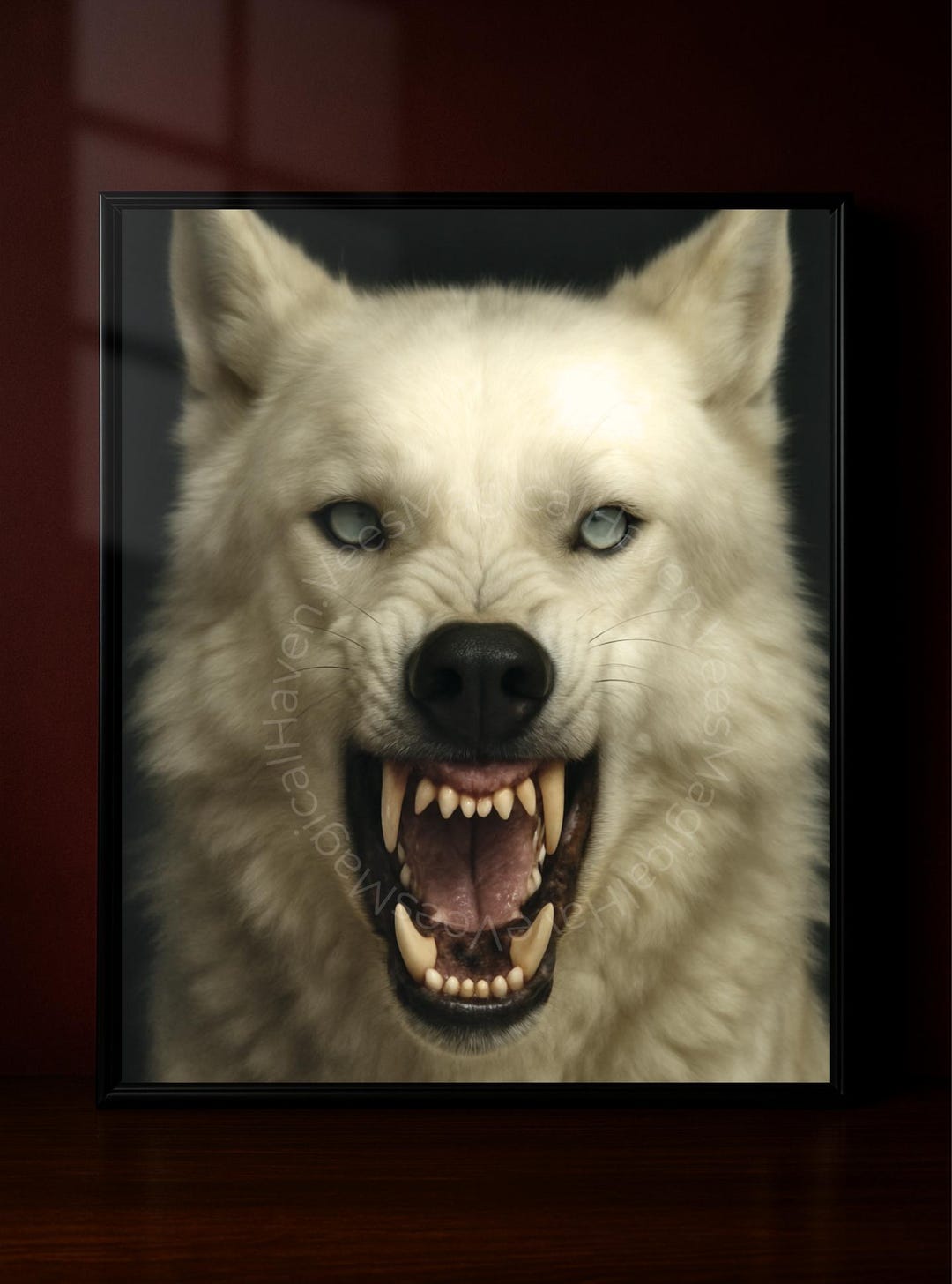 White Wolf Snarl Poster | Fierce Nordic Wolf Wall Decor | Dark Forest ...