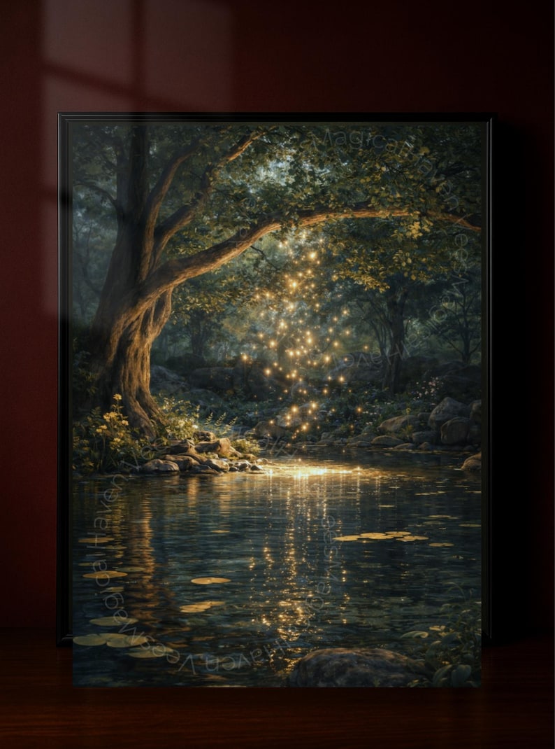 Enchanted Forest Poster, Magical Woodland Wall Art, Firefly Forest ...