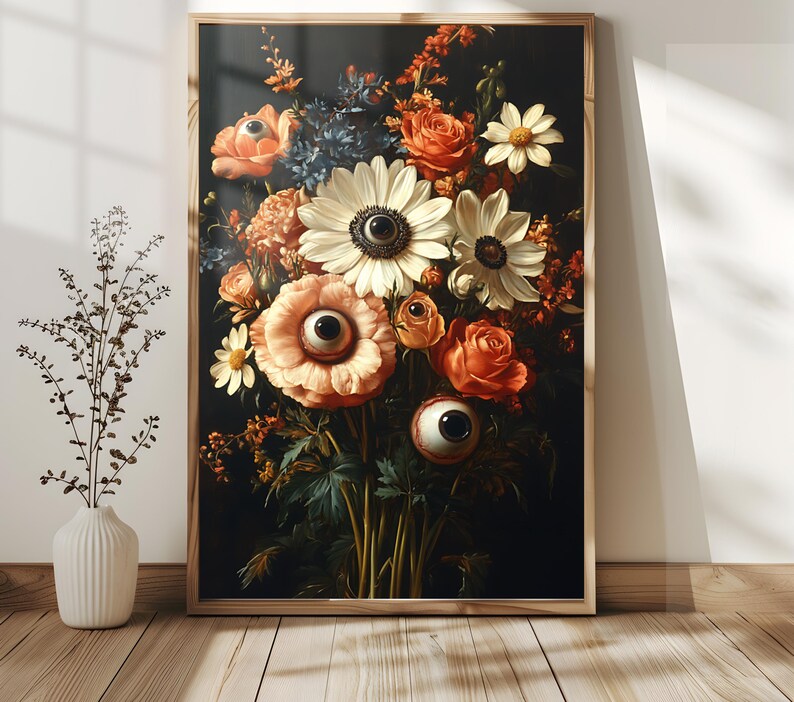 Botanical Spooky Eyes Poster, Vintage Style, Oil-painting, Dark ...