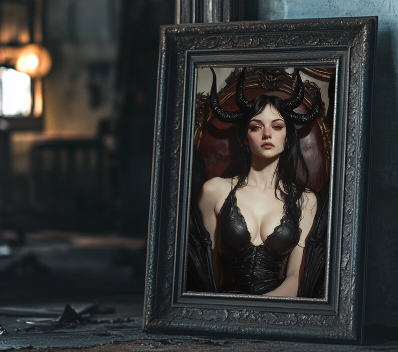 Succubus Lilith Poster, Dark Lilith Seated on Throne, Dark Academia Wall Art, Horror and Gothic ...