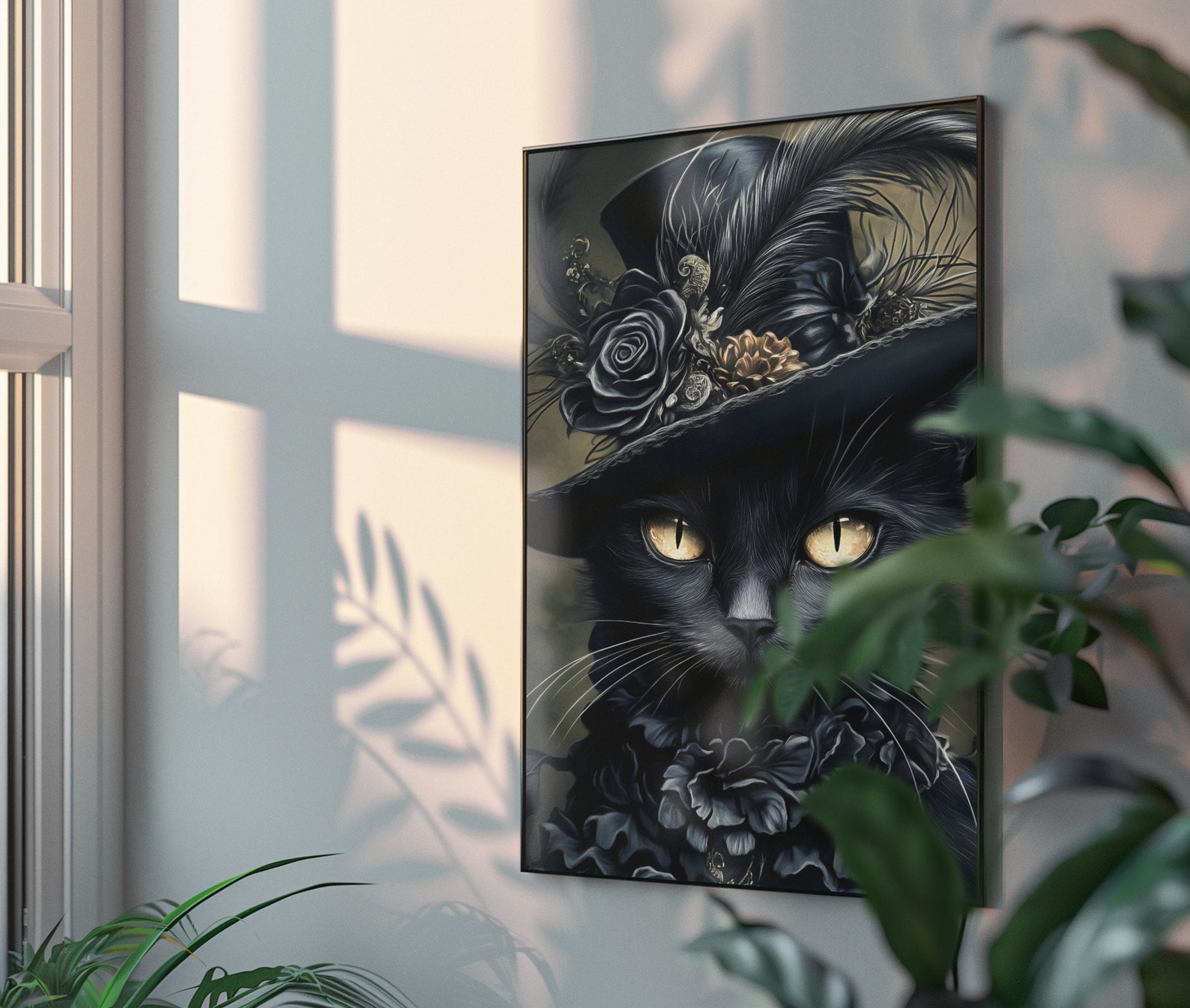 Victorian Black Cat Art Print, Witchy Cat Decor, Gothic Cat Portrait ...