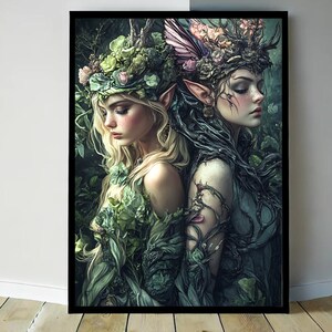 Two Forest Nymphs Poster, Magical Fantasy Art Featuring Mythical ...