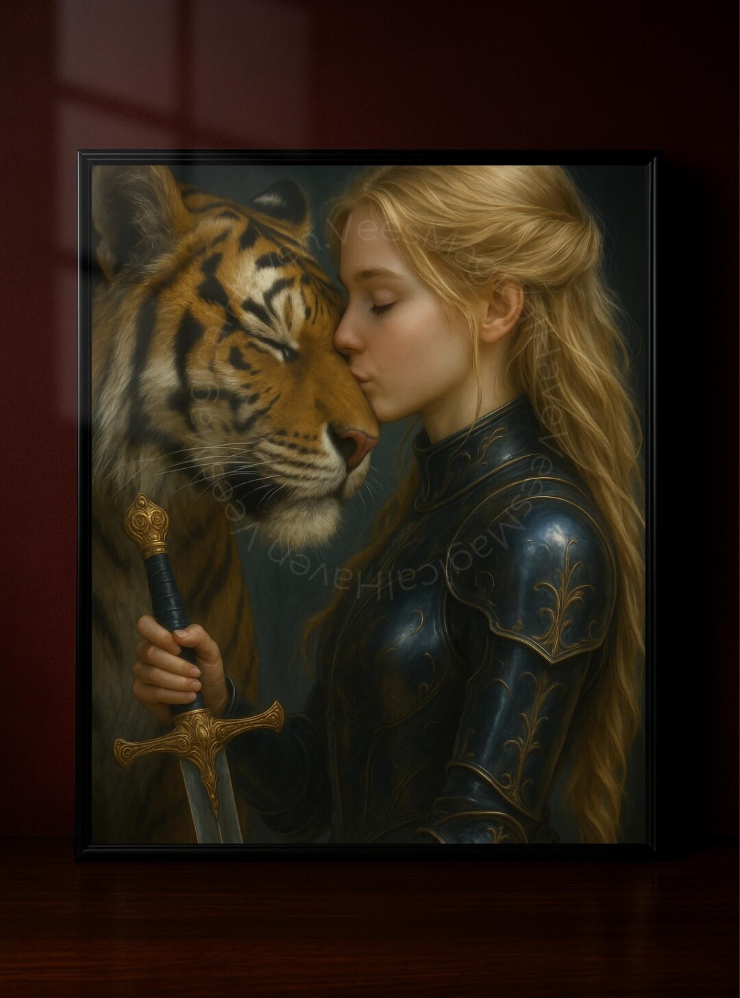 Tiger and Maiden Poster | Fantasy Warrior Woman Wall Art | Gothic ...