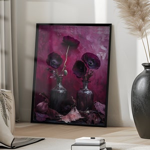Gothic Poppies Wall Poster, Deep Burgandy and Purple Hues, Dark Fantasy ...