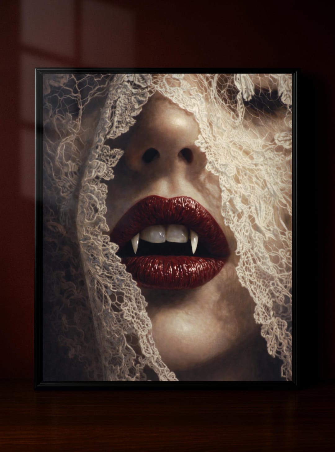 Veiled Vampire Portrait, Gothic Vampire Wall Art, Dark Fantasy Digital ...