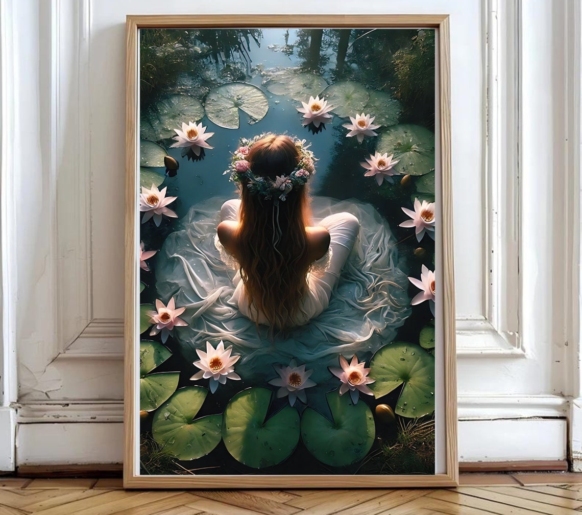 Woodland Nymph Art Print, Fantasy Nymph in Pond Decor, Enchanted Forest ...