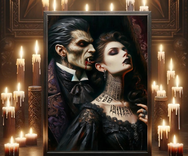 Gothic Vampire Artwork, Perfect for Dark Academia Lovers, Vampire Bite ...