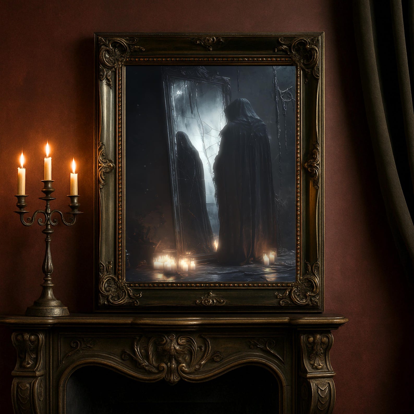 Haunted Mirror Ghost Art, Gothic Horror Wall Print, Eerie Spirit Poster ...