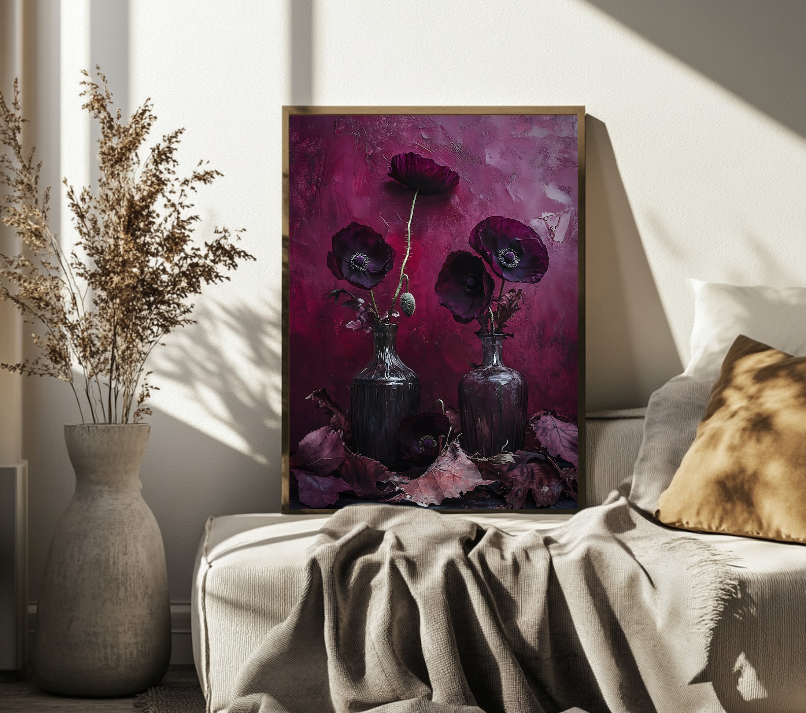 Gothic Poppies Wall Poster, Deep Burgandy and Purple Hues, Dark Fantasy ...