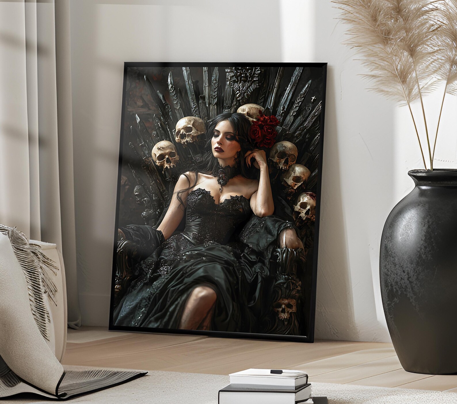 Gothic Vampire Queen Poster, Throne of Skulls, Dark Academia Art, Ideal ...