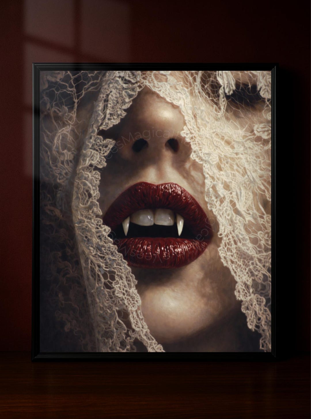 Veiled Vampire Portrait, Gothic Vampire Wall Art, Dark Fantasy Digital ...