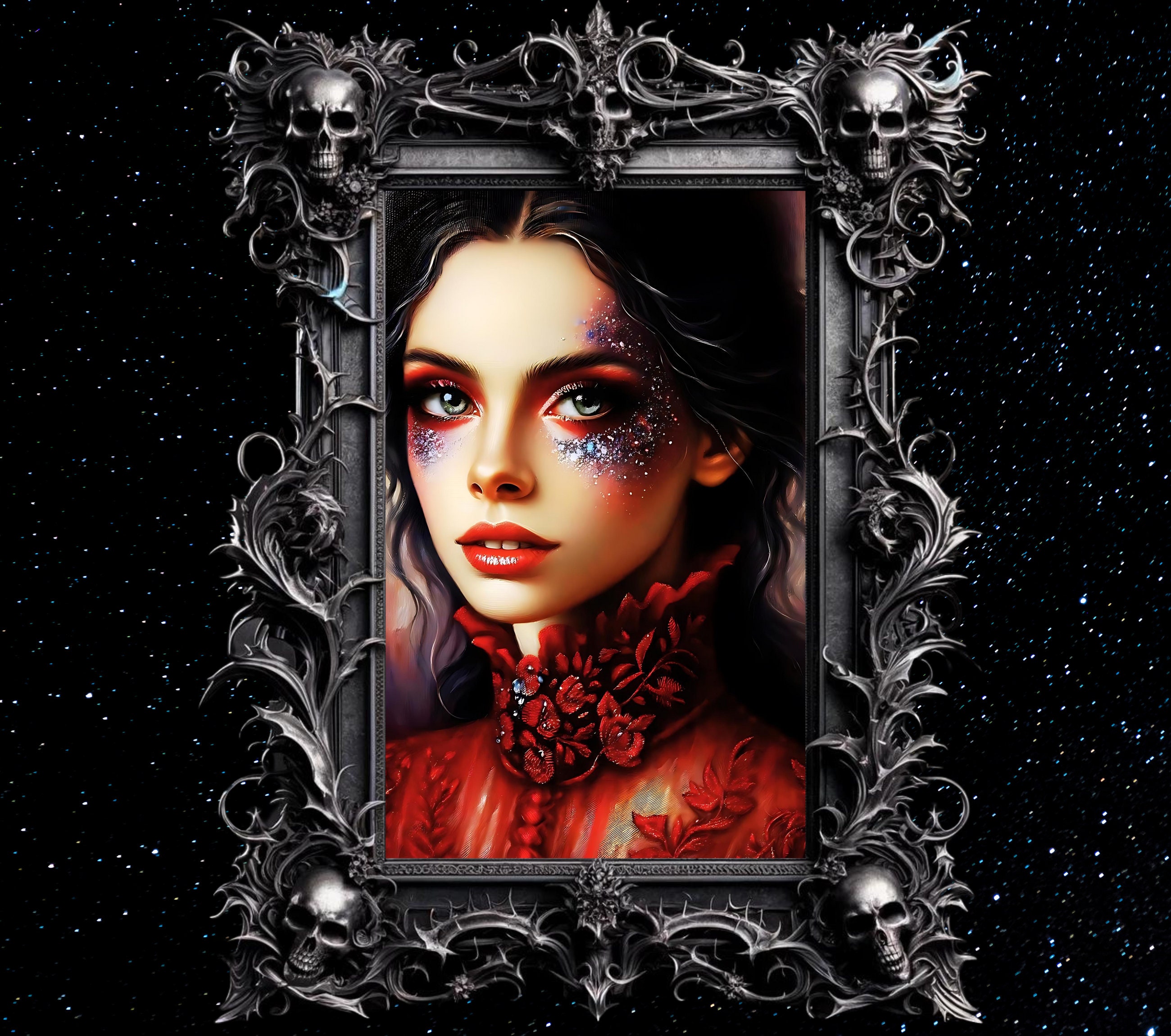 Red Vintage Vampire Wall Art, Dark Academia Vampire Decor, Gothic ...