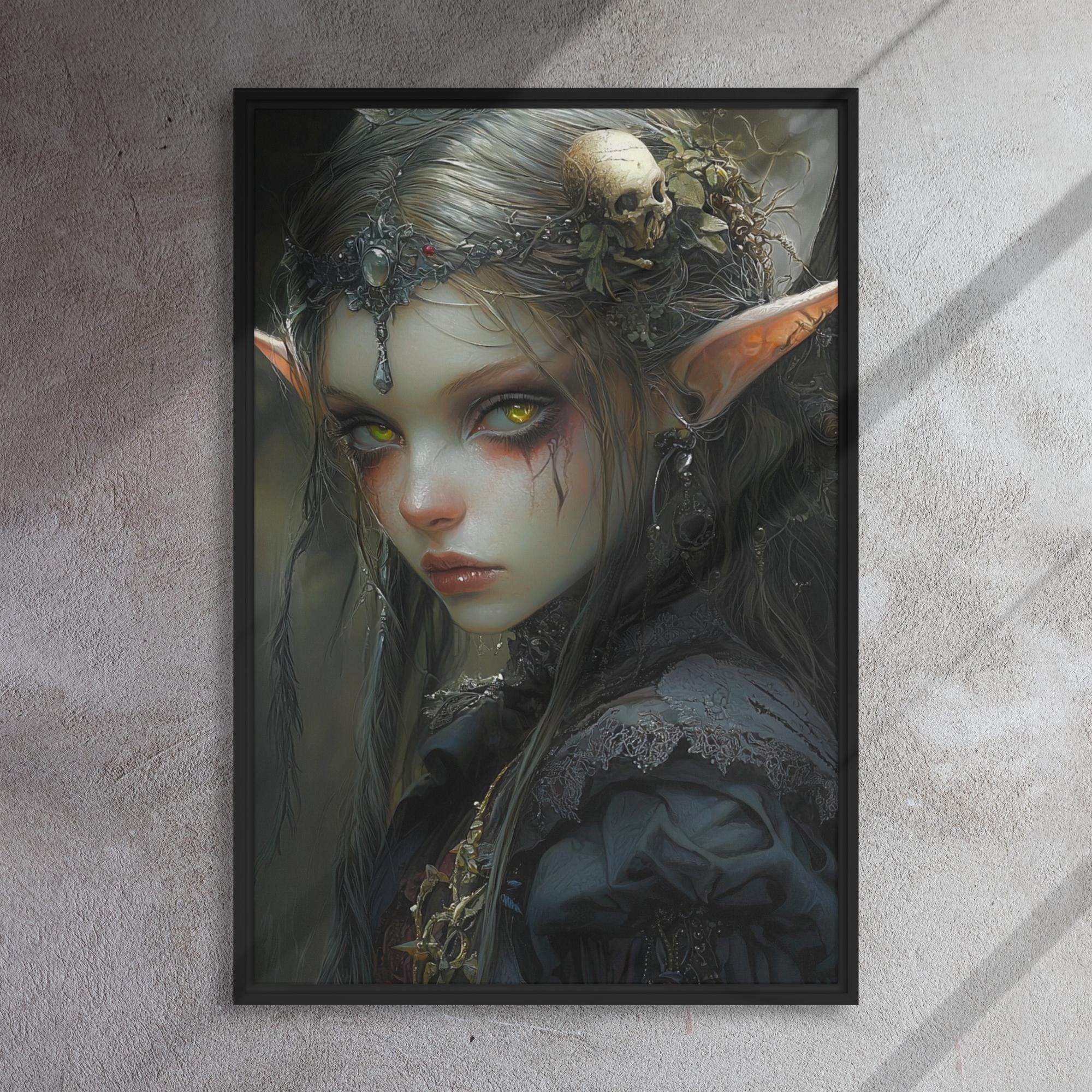 Black Framed Gothic Elf Canvas, Black Victorian Attire in Enchanted ...