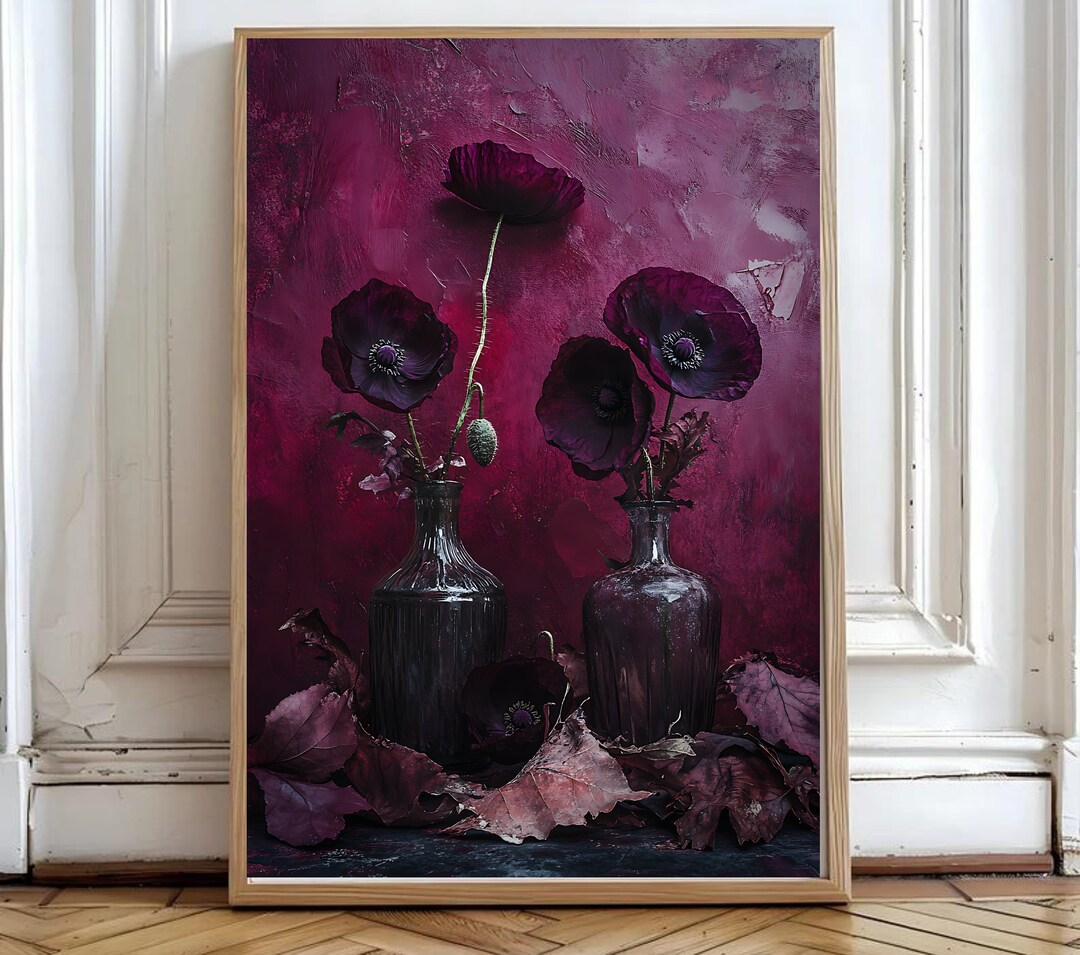 Gothic Poppies Wall Poster, Deep Burgandy and Purple Hues, Dark Fantasy ...
