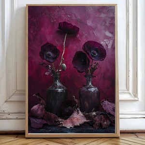 Gothic Poppies Wall Poster, Deep Burgandy and Purple Hues, Dark Fantasy ...