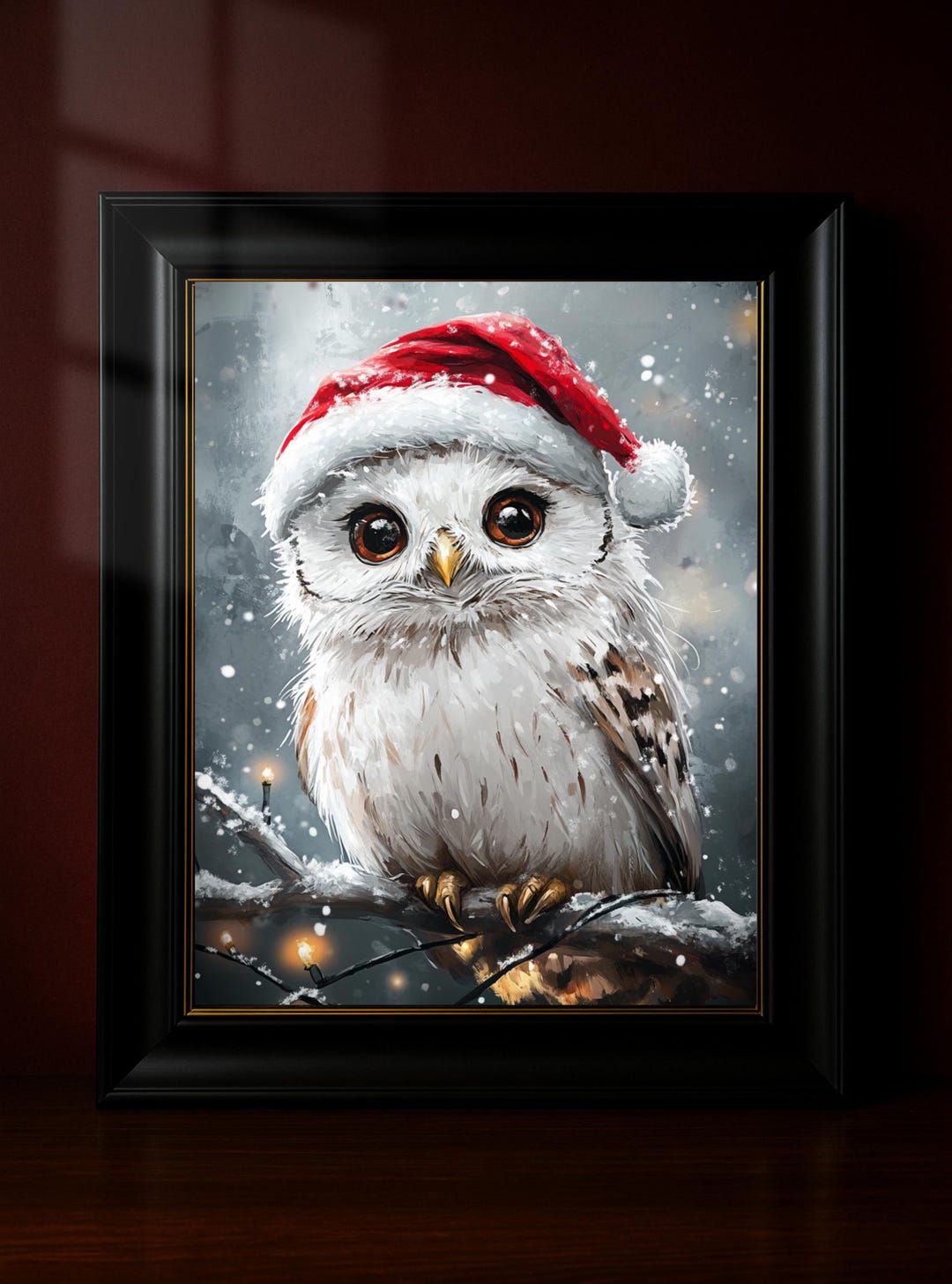 Cute Christmas Owl Print | Winter Owl Art | Holiday Wall Decor | Snowy ...