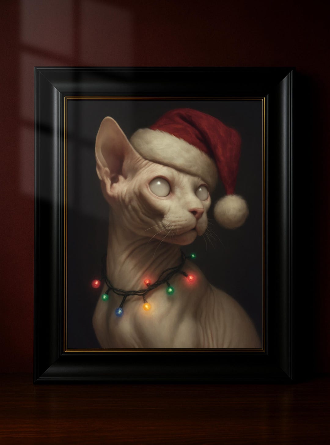 Sphynx Cat Christmas Art Print | Gothic Holiday Wall Decor | Creepy ...
