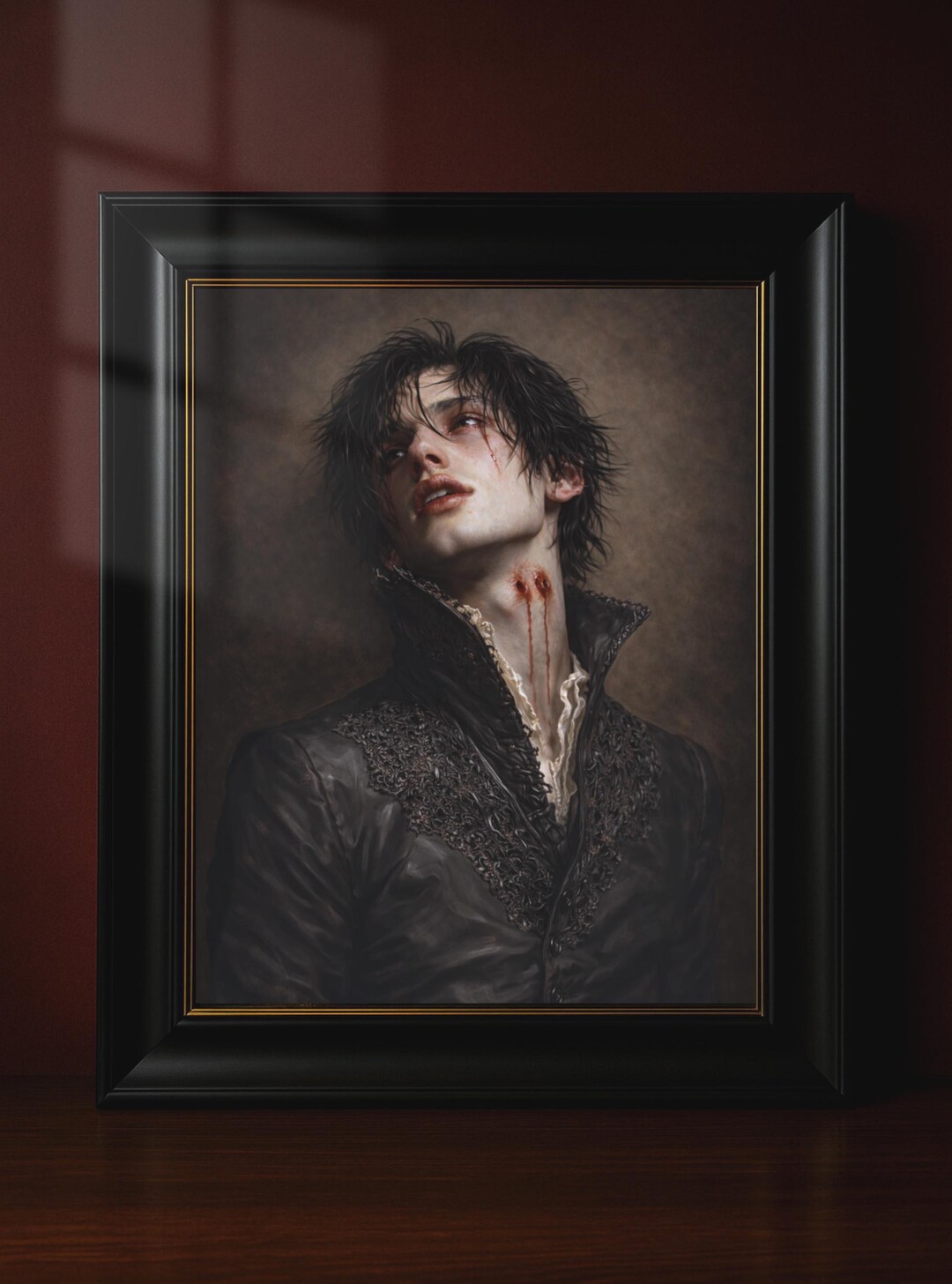 Gothic Male Vampire Bite Portrait, Dark Fantasy Vampire Wall Art ...