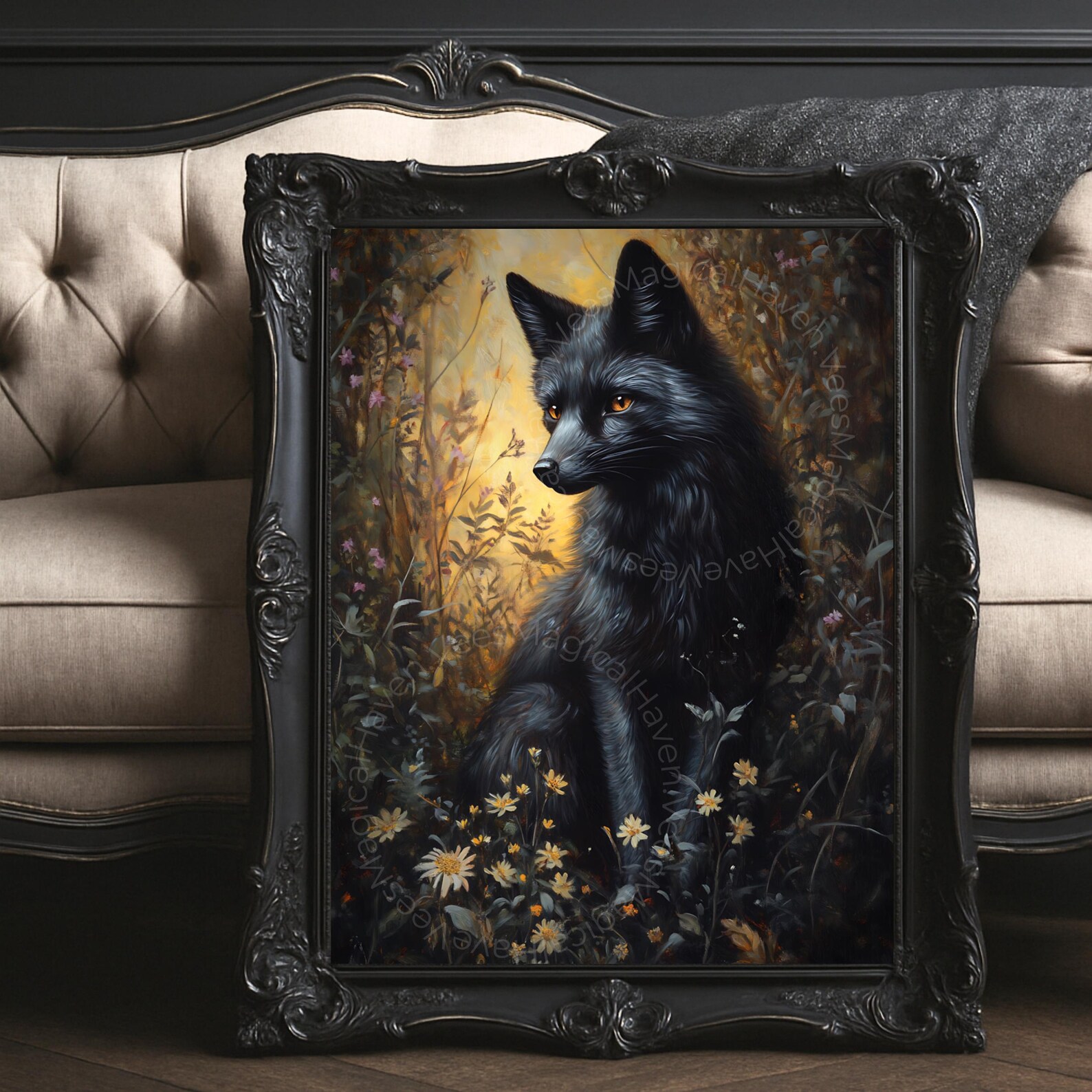 Black Fox Poster, Gothic Fox Wall Art, Dark Fantasy Animal Print ...