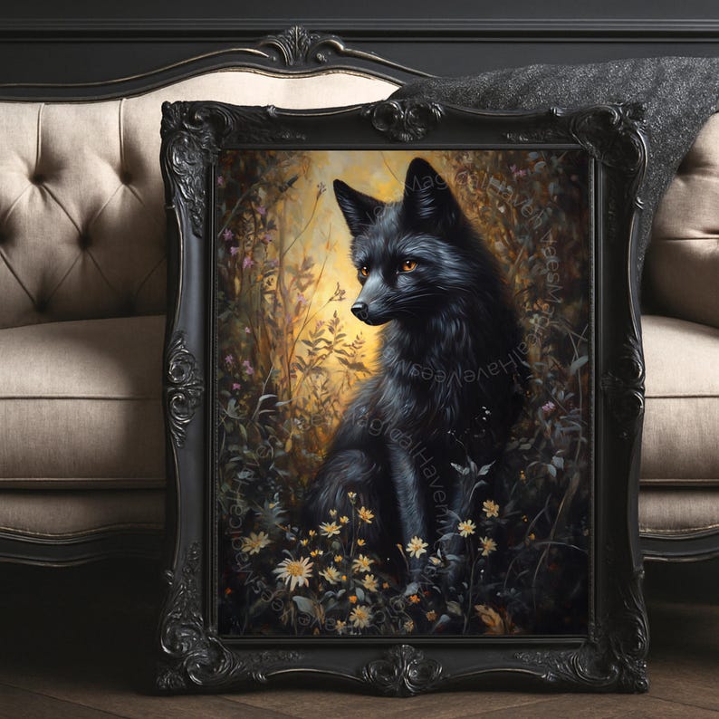 Black Fox Poster, Gothic Fox Wall Art, Dark Fantasy Animal Print ...