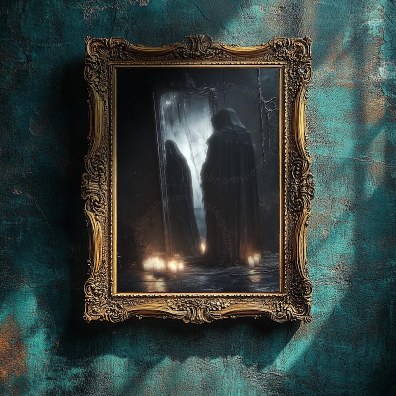 Haunted Mirror Ghost Art, Gothic Horror Wall Print, Eerie Spirit Poster ...