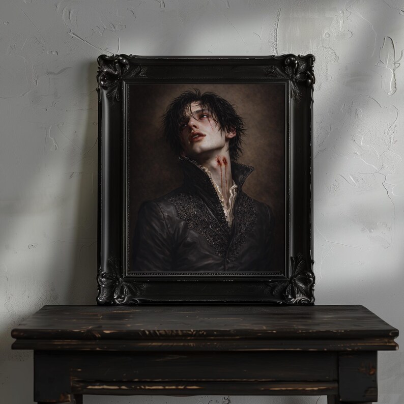 Gothic Male Vampire Bite Portrait, Dark Fantasy Vampire Wall Art ...
