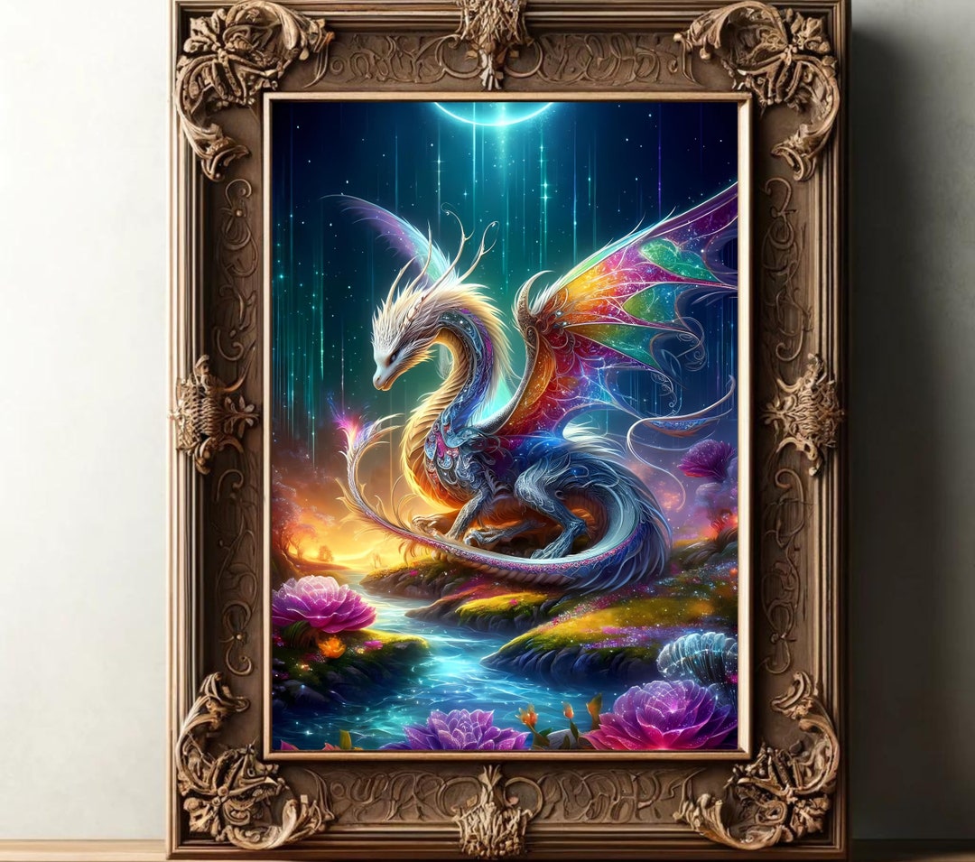Surreal Dragon Fantasy Print, Mythical Fantasy Art, Dark Academia Print ...