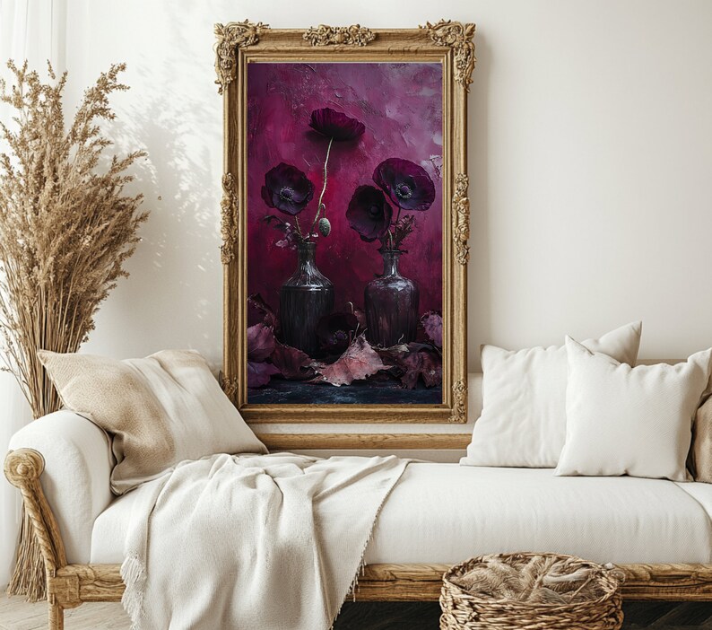 Gothic Poppies Wall Poster, Deep Burgandy and Purple Hues, Dark Fantasy ...