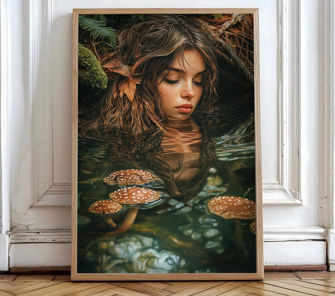 Forest Nymph Emerging From Pond Digital Wall Poster, Woodland Creature ...