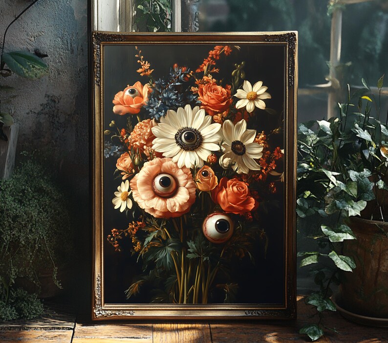 Botanical Spooky Eyes Poster, Vintage Style, Oil-painting, Dark ...