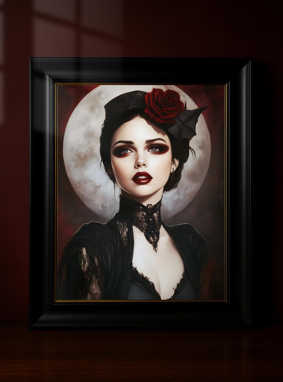 Stunning Oil Portrait Vampire Poster, Vintage Style Wall Decor, Red ...