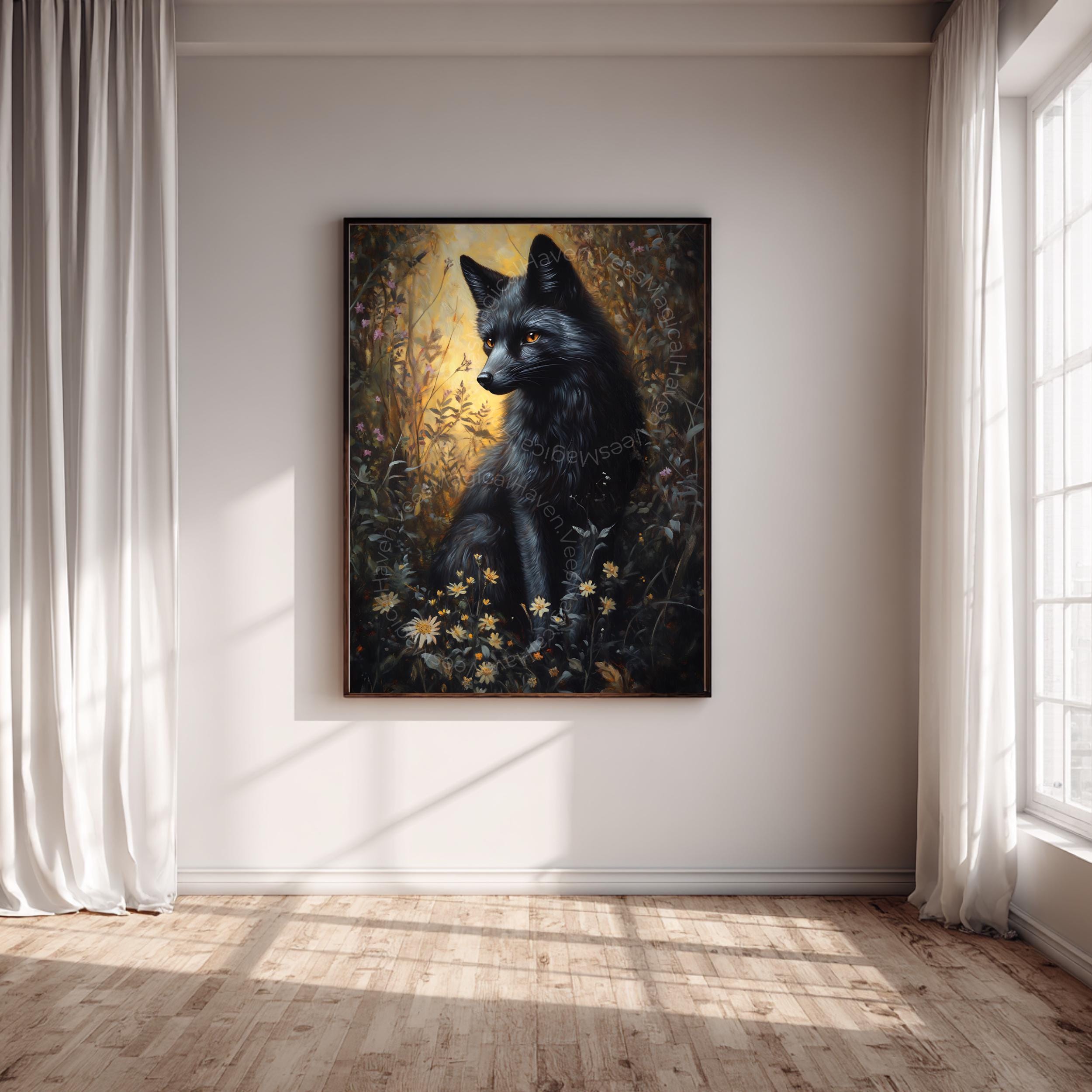 Black Fox Poster, Gothic Fox Wall Art, Dark Fantasy Animal Print ...