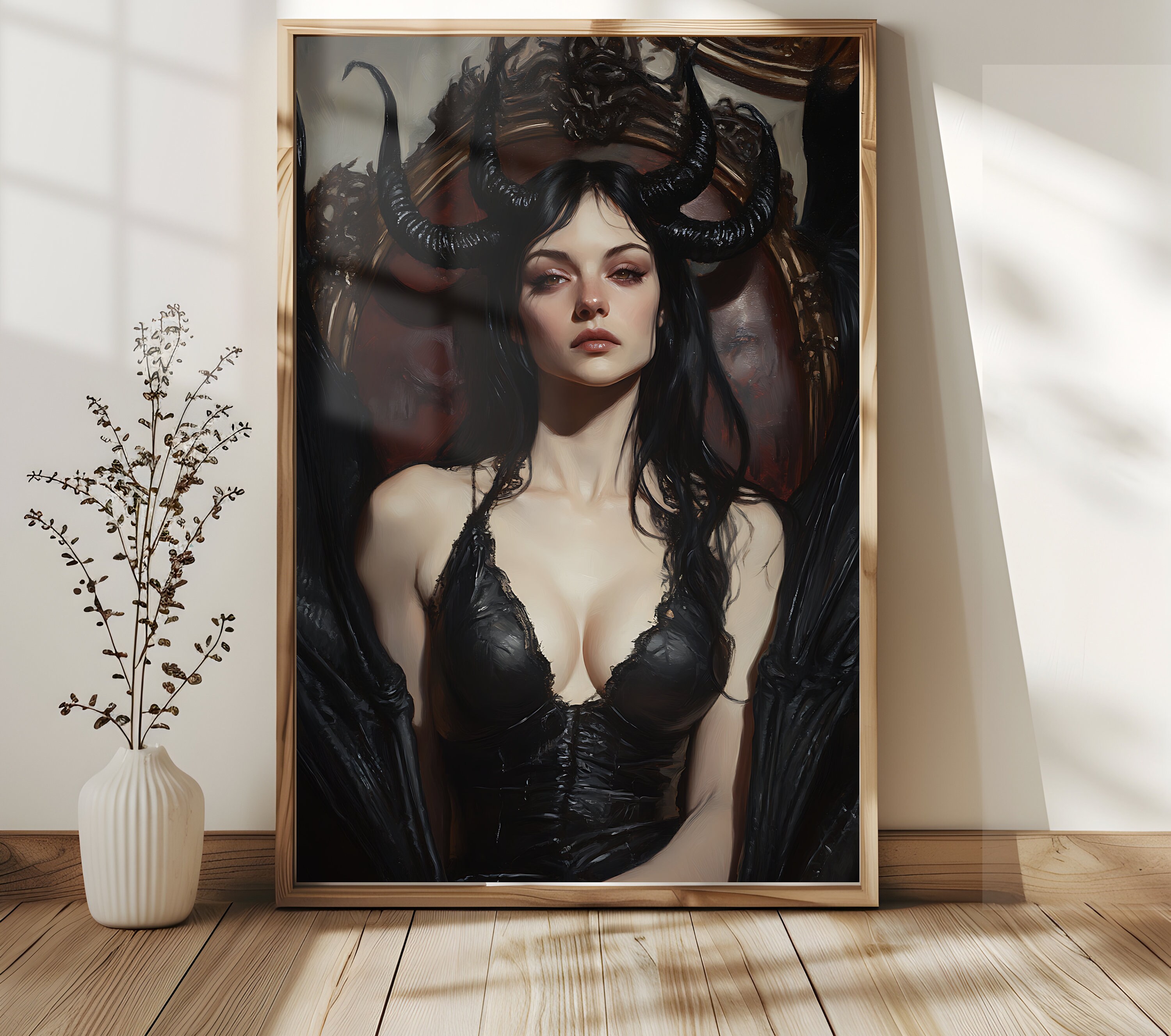 Succubus Lilith Poster, Dark Lilith Seated on Throne, Dark Academia Wall Art, Horror and Gothic ...