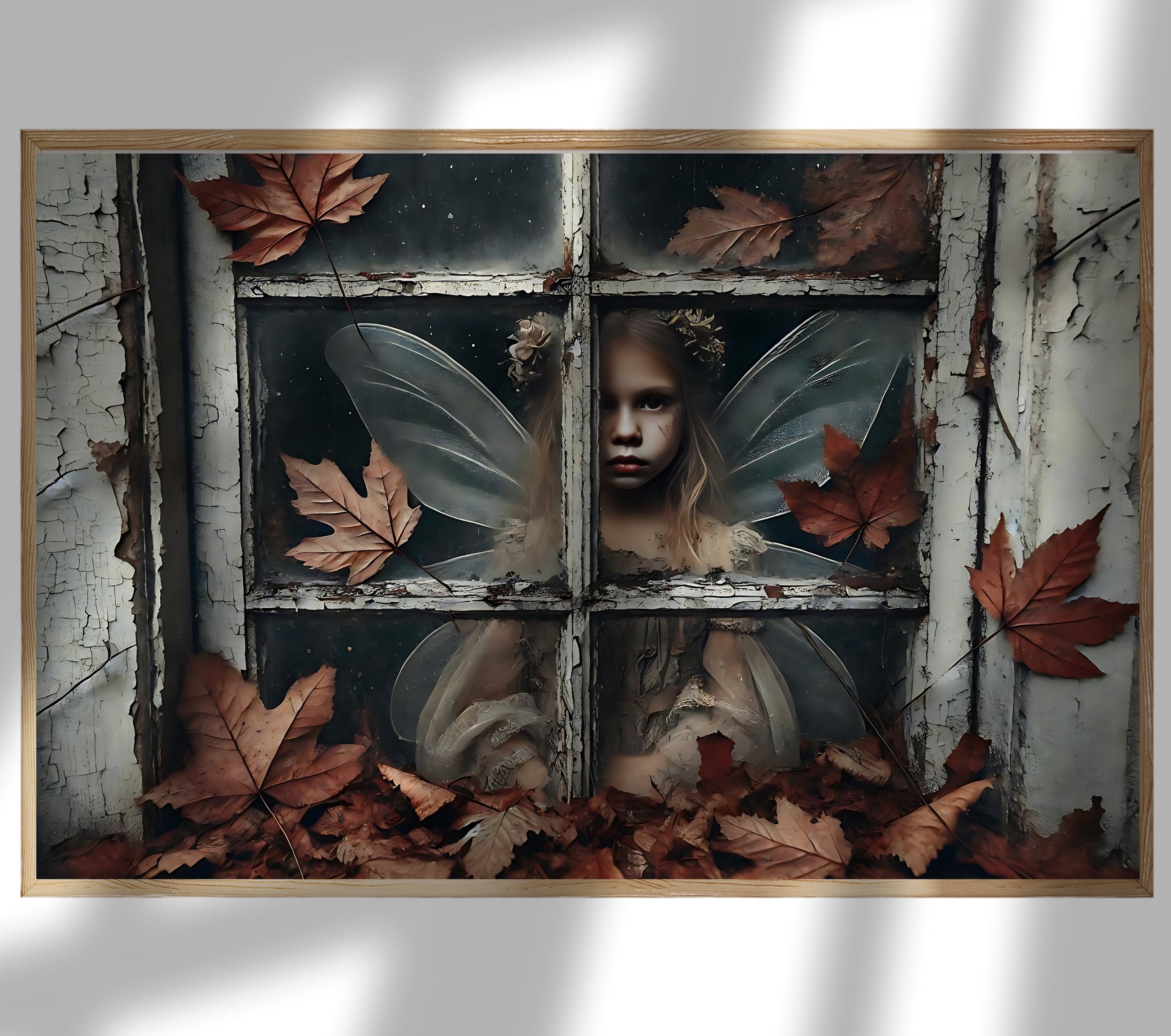 Young Fairy in Window Art Print, Enchanted Autumn Leaves, Fairyland ...